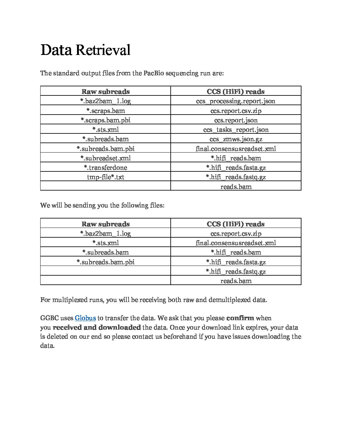 PacBio Data Retrieval - GGBC